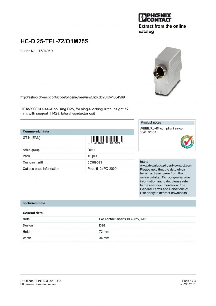 Phoenix Contact 1604969 catalog page