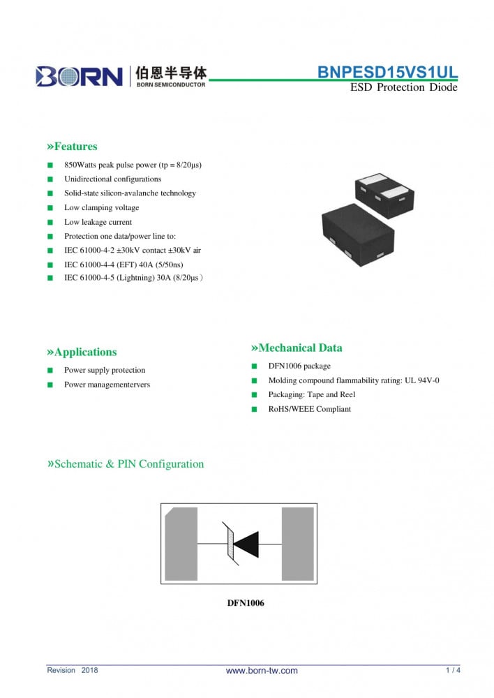 BNPESD15VS1UL datasheet page 1