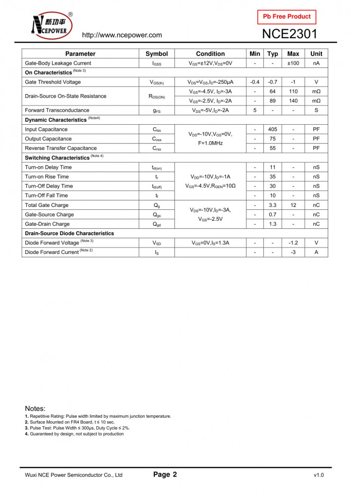 NCE2301 datasheet page 2