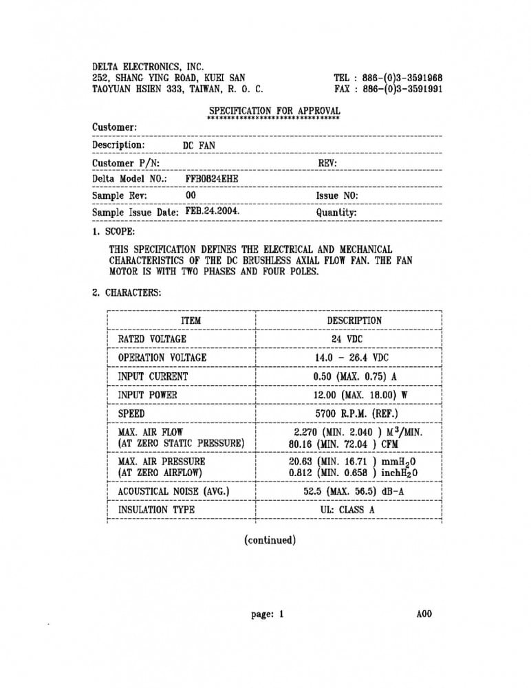 FFB0824EHE specification page 1