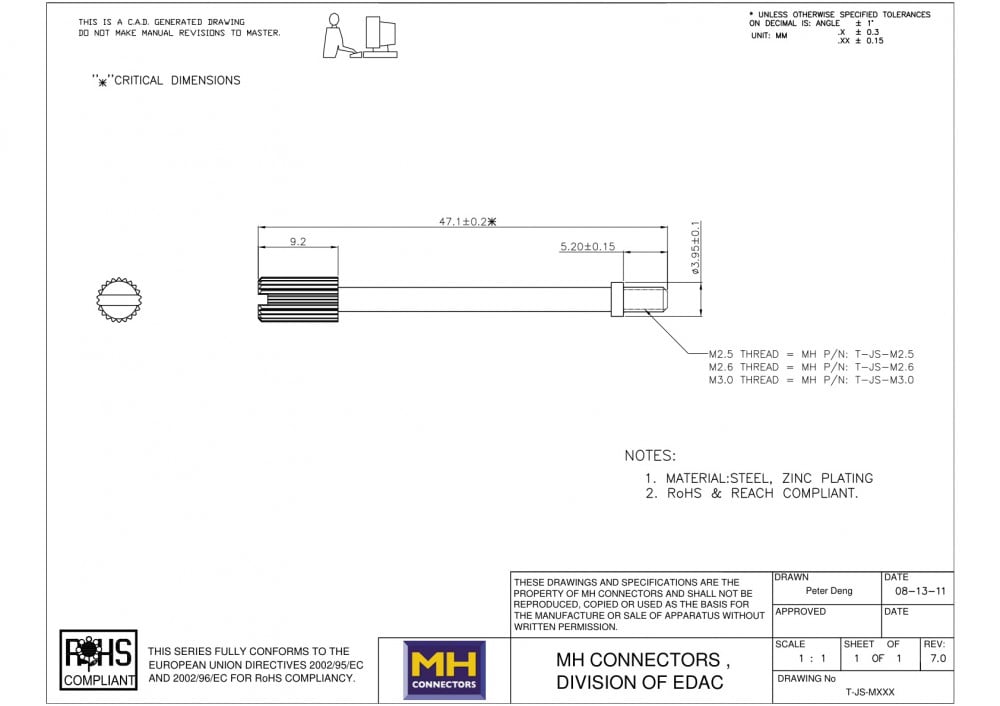 MH CONNECTORS T-JS-M2.5 technical drawing preview