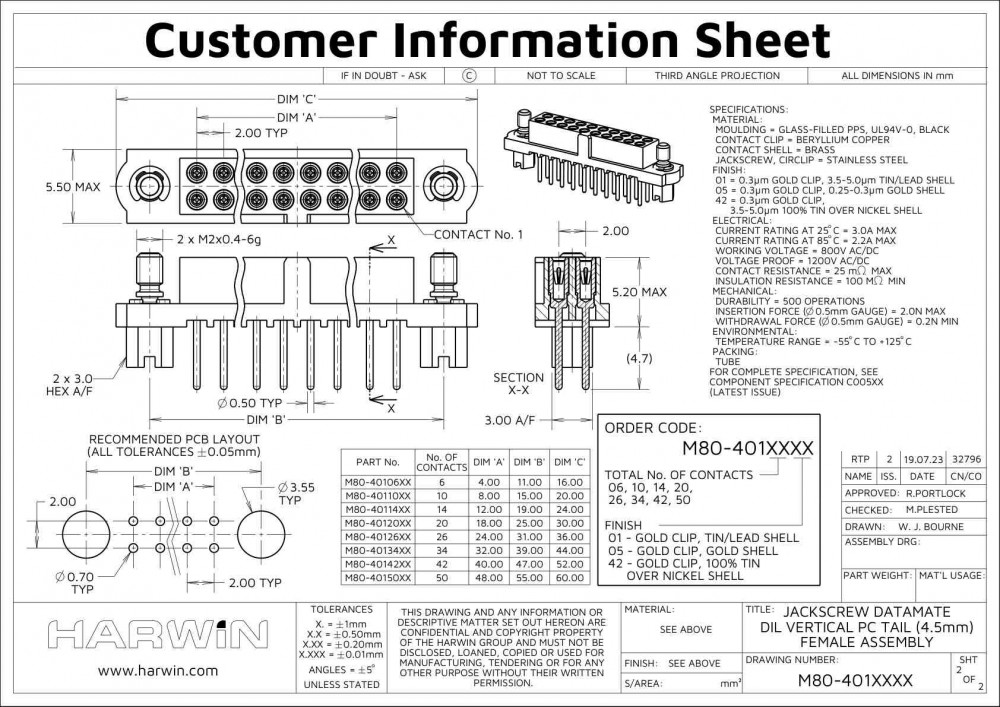 Harwin M80-4012605 technical drawing page