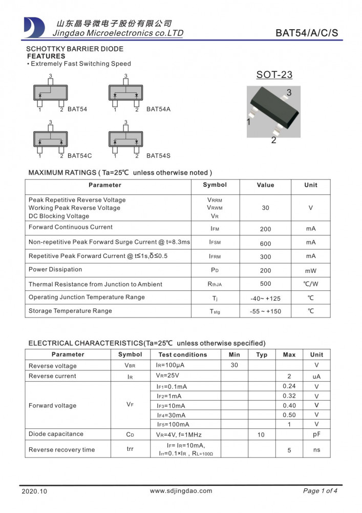 BAT54C datasheet page 1