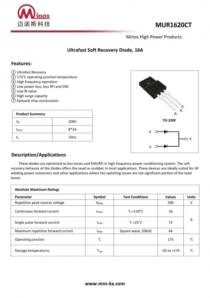 MUR1620CT datasheet page 1