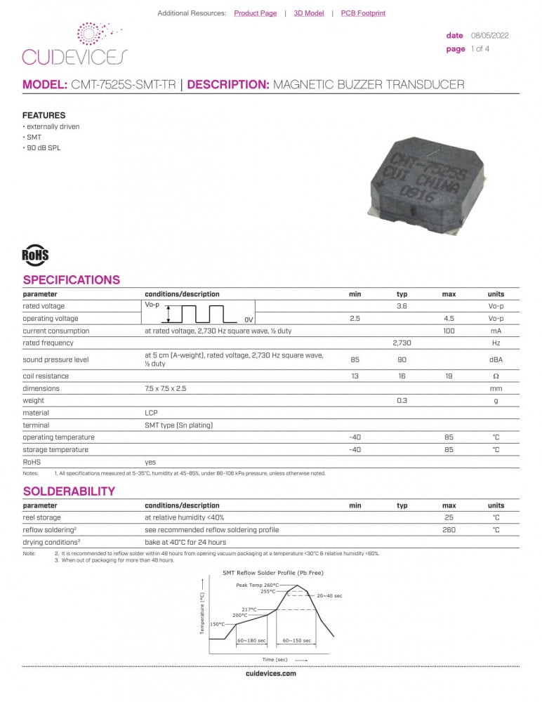 CMT-7525S-SMT-TR datasheet page 1