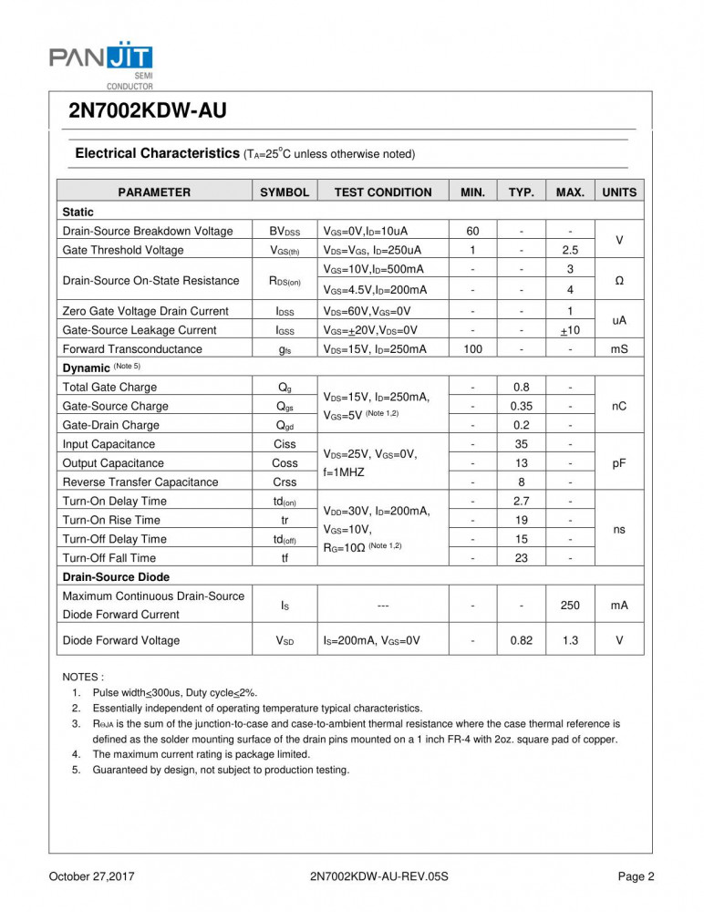 2N7002KDW-AU technical document page 2