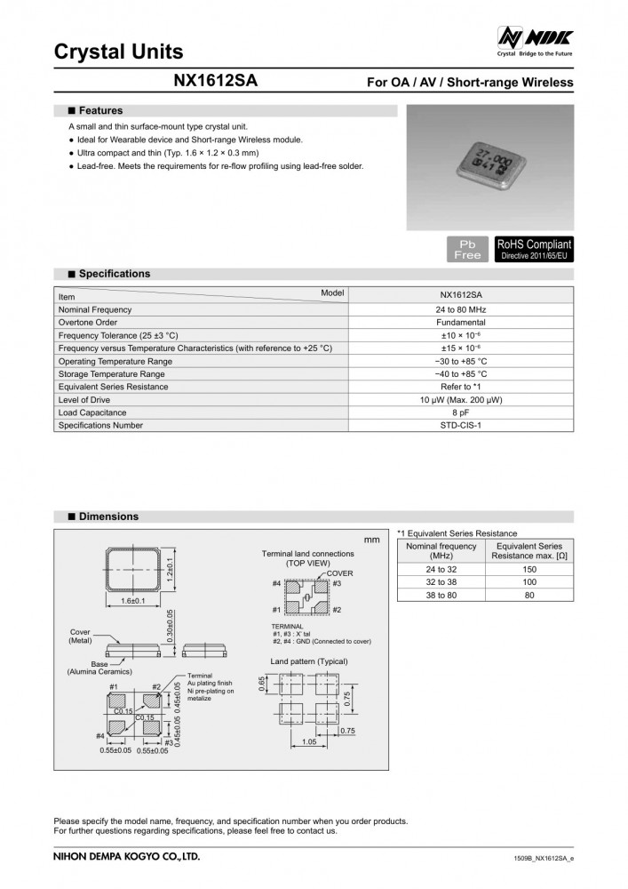 NDK NX1612SA technical document preview