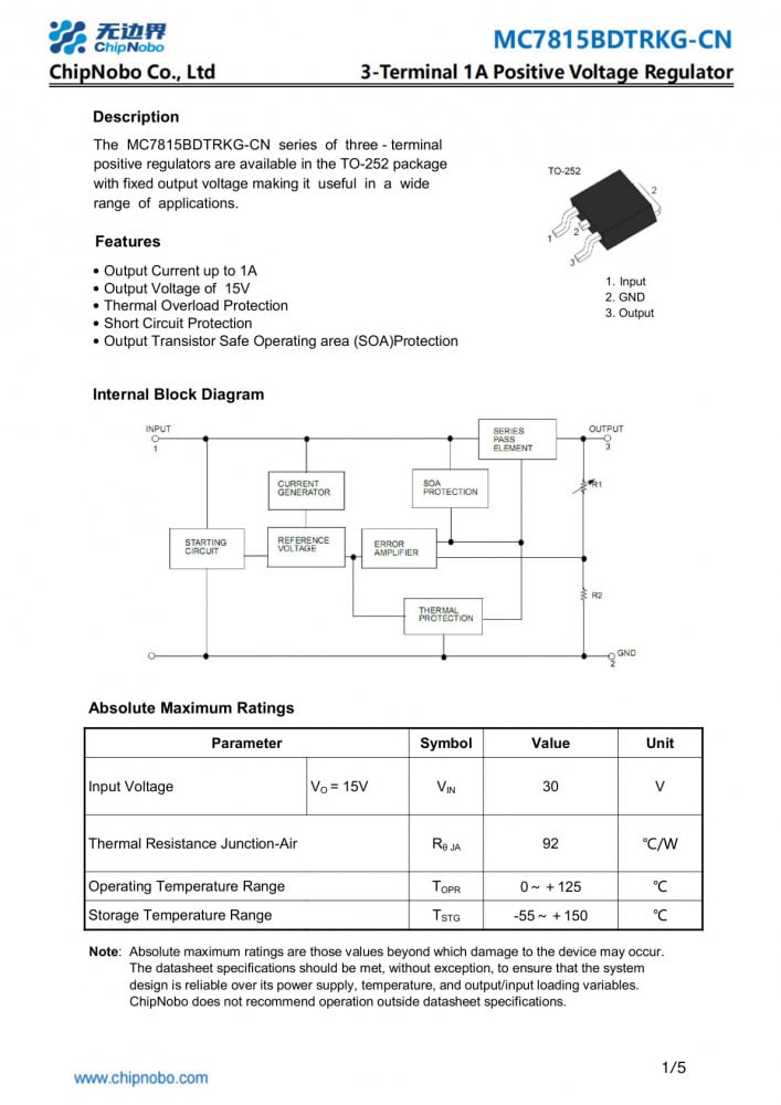 MC7815BDTRKG-CN datasheet page 1