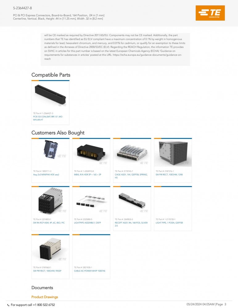 TE Connectivity product document page 3