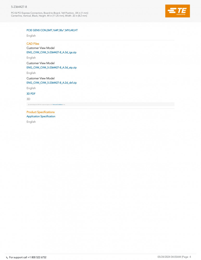 TE Connectivity product document page 4