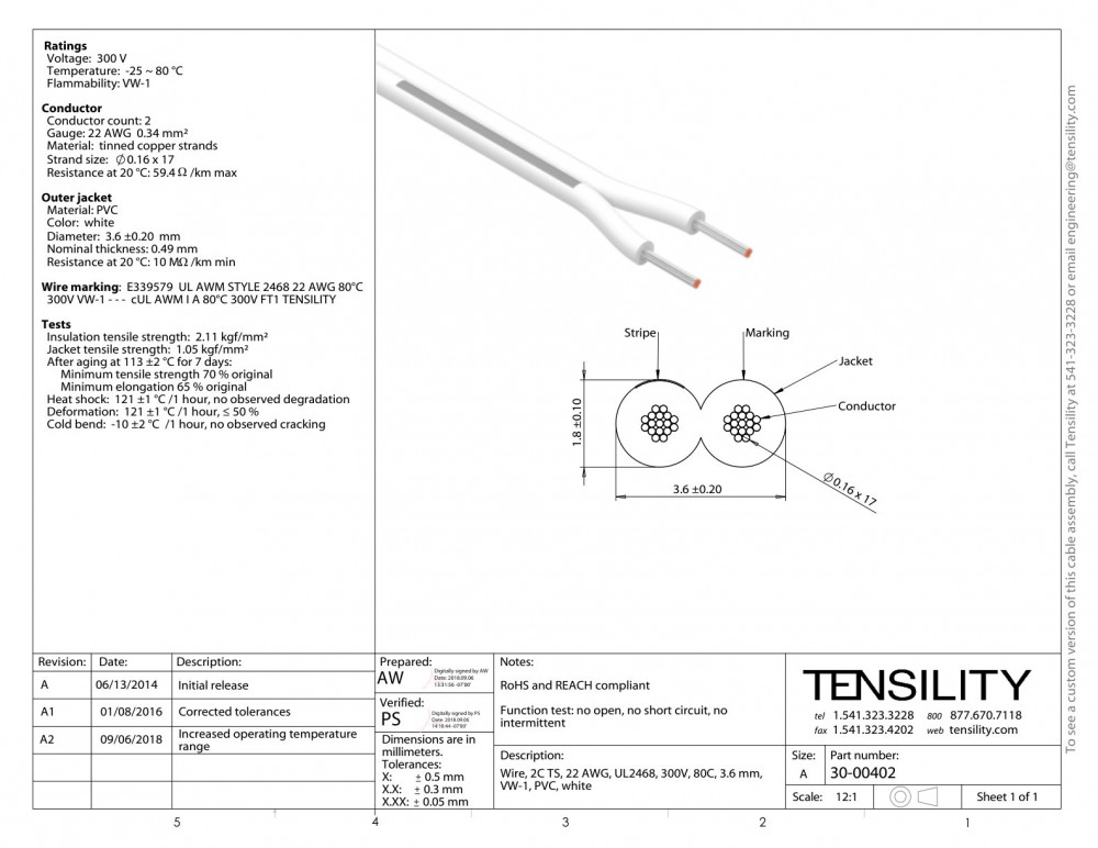 Tensility International 30-00402 wire product drawing