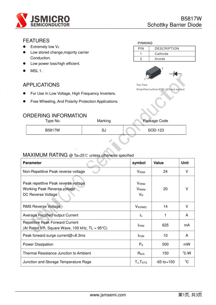 B5817W datasheet page 1