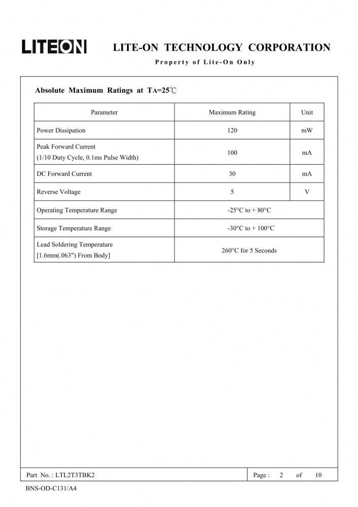 LTL2T3TBK2 datasheet page 2