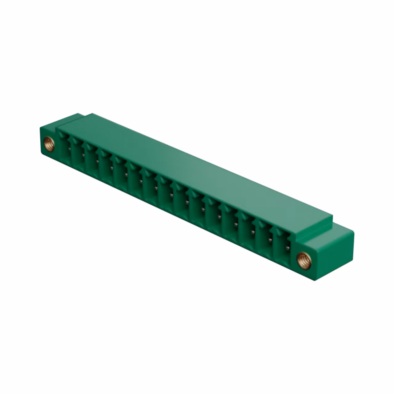 3.81mm Pitch Eurostyle Right-Angle PCB Header, with Threaded Retention Inserts, Green Housing, 15 Circuits for sale
