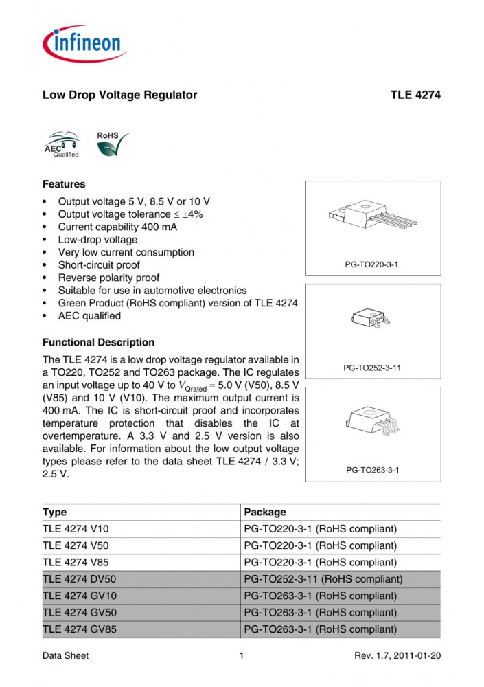 TLE4274 technical document page 1