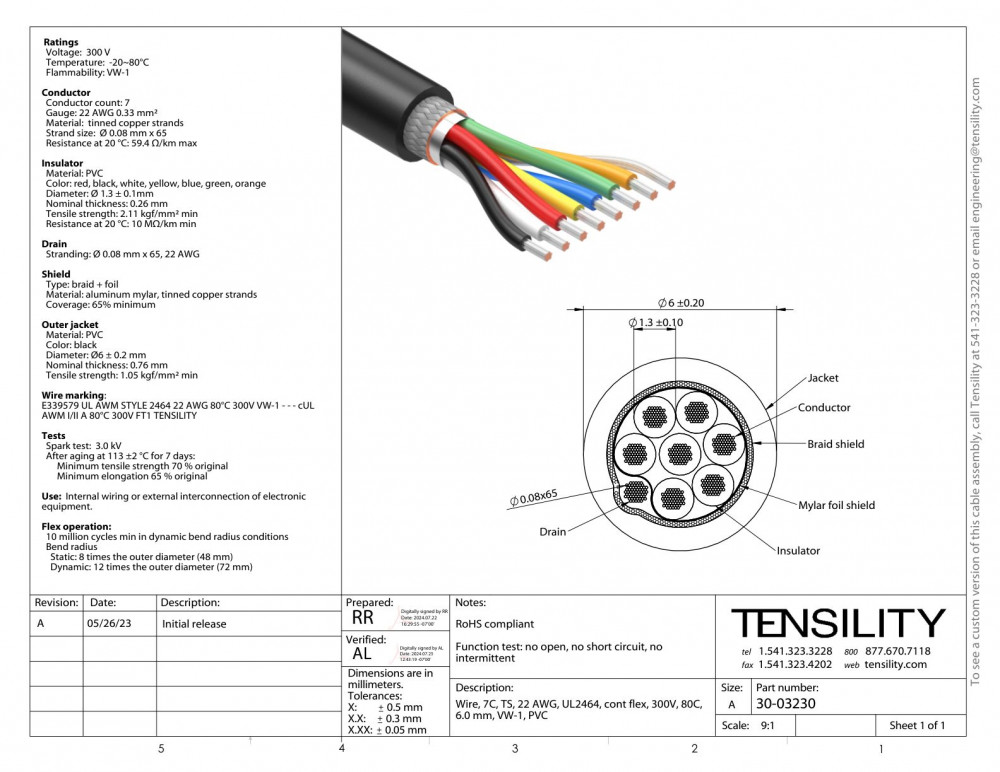 Tensility 30-03230 cable product drawing