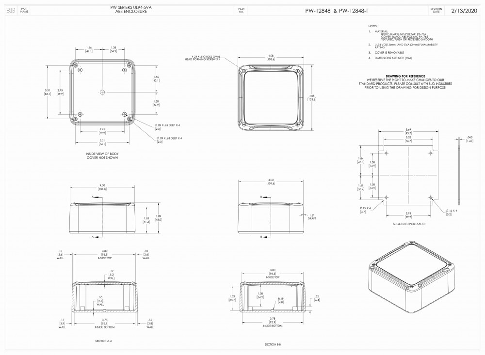 PW-12848 technical drawing and enclosure visual reference