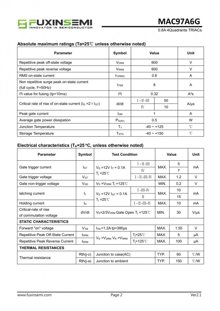 MAC97A6G datasheet page 2