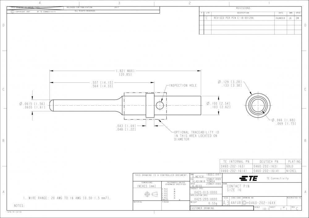 TE Connectivity 0460-202-1631 technical document page