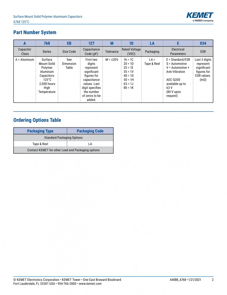 KEMET A768 datasheet page 2