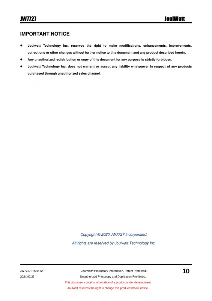 JW7727 datasheet page 10