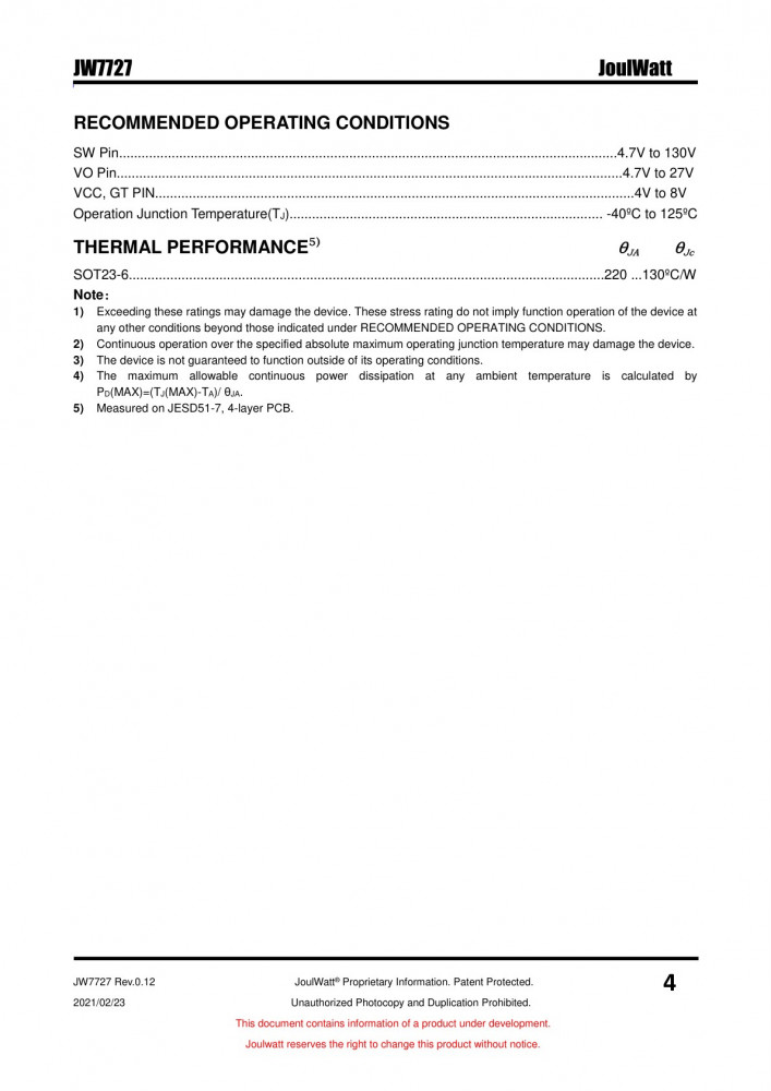 JW7727 datasheet page 4