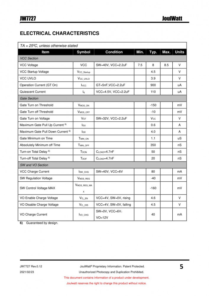 JW7727 datasheet page 5