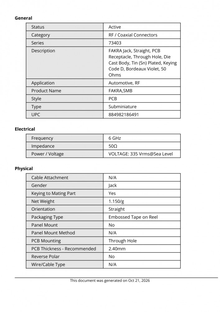 Technical document image 2 for MOLEX 734035563