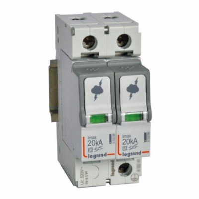 T1+T2 8kA 3 poles surge arrester - SPD T2 40kA 2P - 230V AC TN systems - Imax 40kA/pole - DIN rail 2 modules IP20