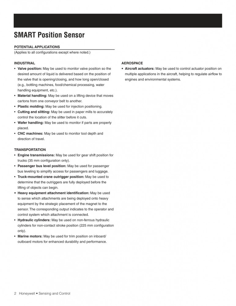 Honeywell SMART Position Sensor datasheet page 2