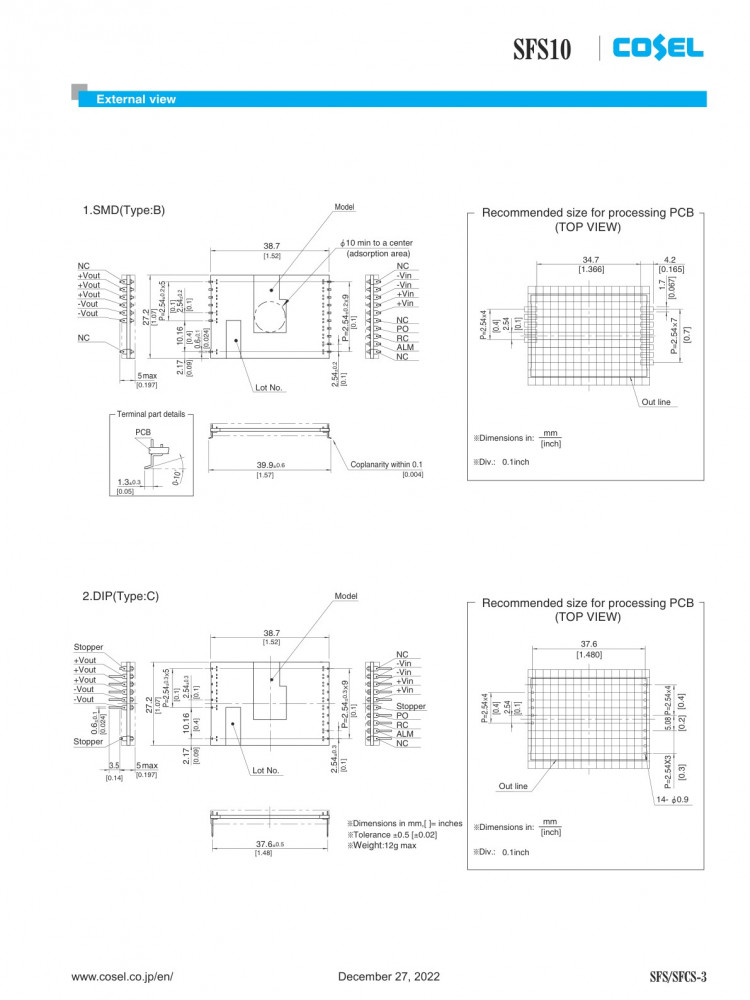 Cosel SFS and SFCS series datasheet page 3