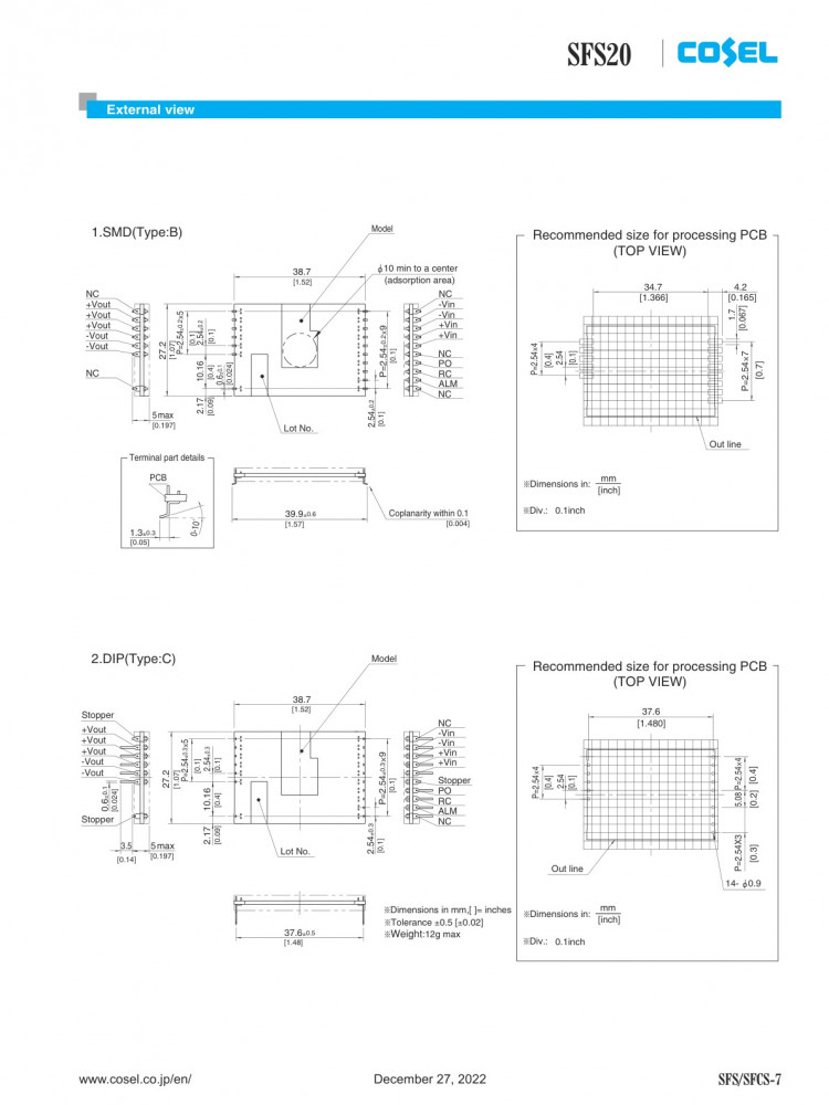 Cosel SFS and SFCS series datasheet page 7