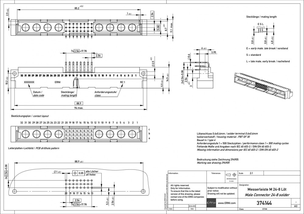 TE Connectivity ERNI 374144 technical drawing