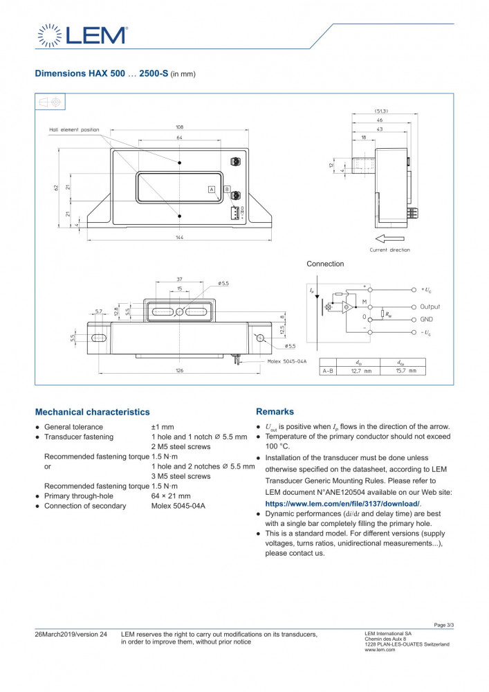 LEM HAX 1500-S technical datasheet page 3