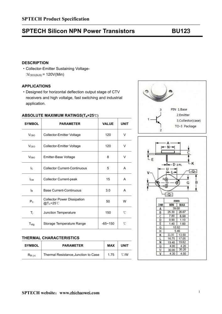 BU123 datasheet page 1