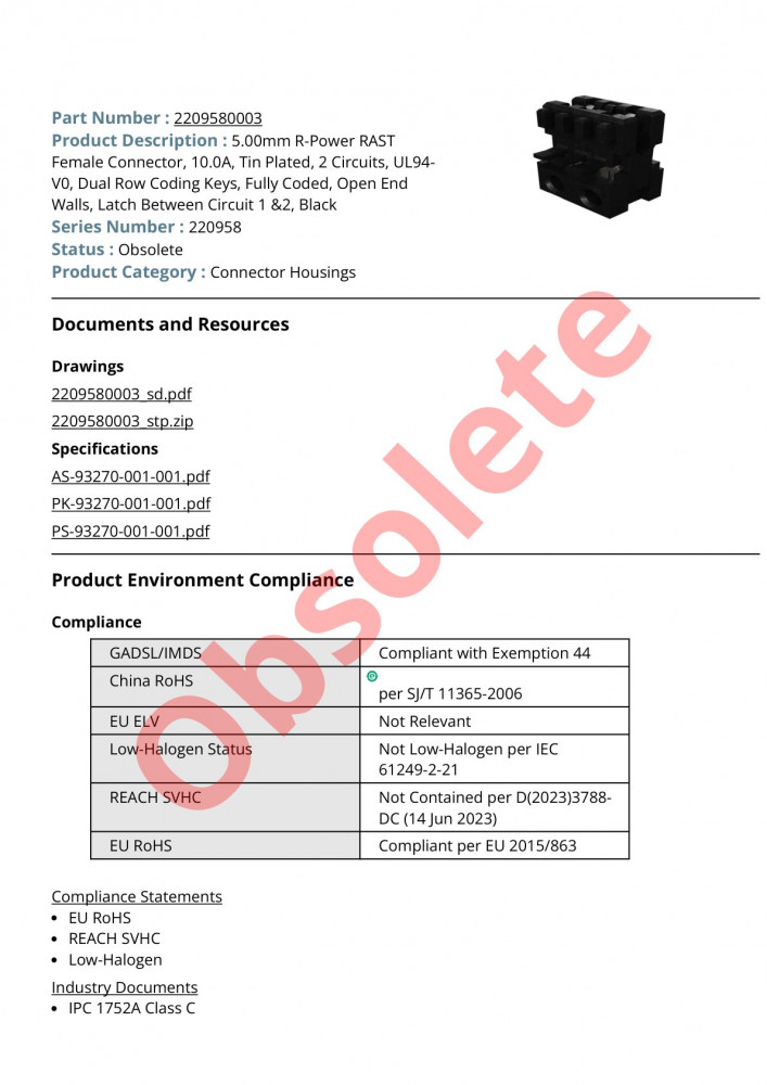 MOLEX 2209580003 technical document image, page 1