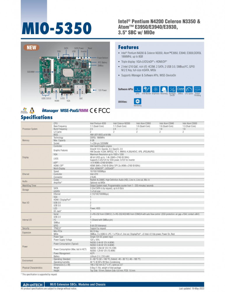 ADVANTECH MIO-5350 technical document page 1