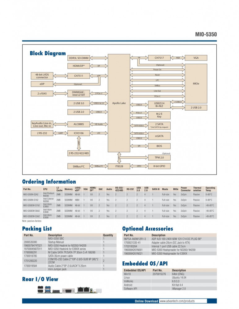 ADVANTECH MIO-5350 technical document page 2