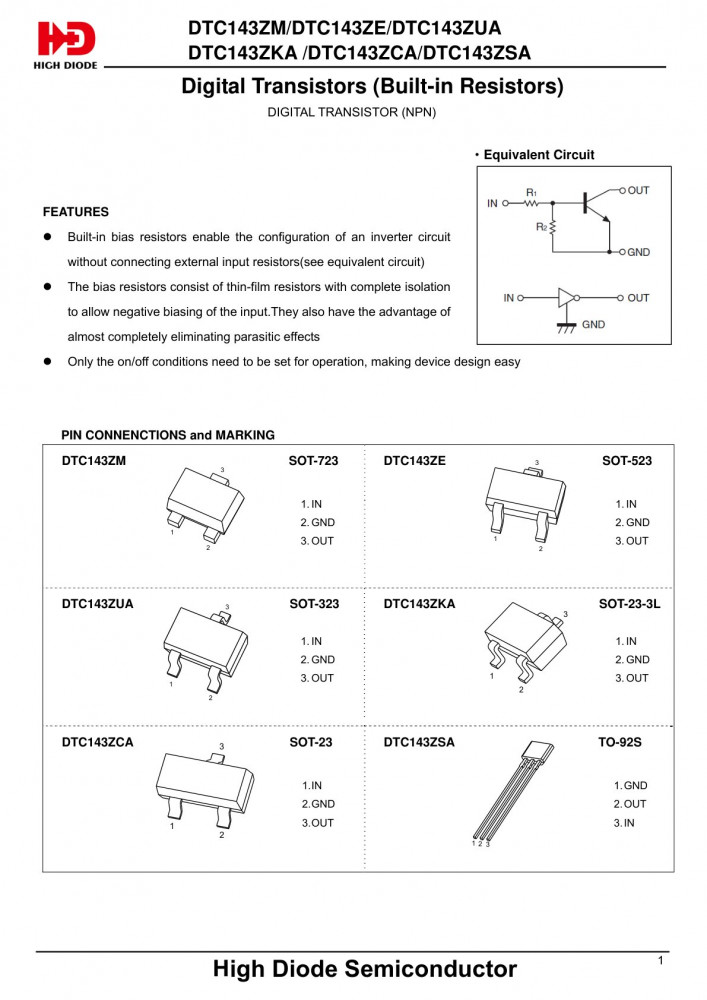 DTC143ZUA datasheet page 1