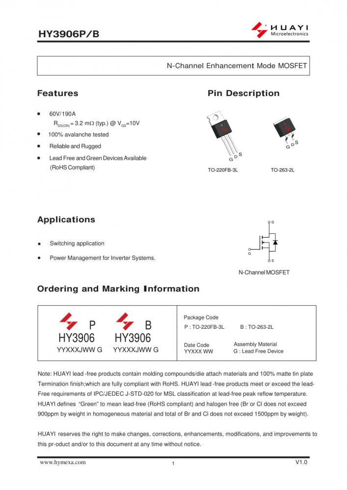 HY3906P datasheet page 1