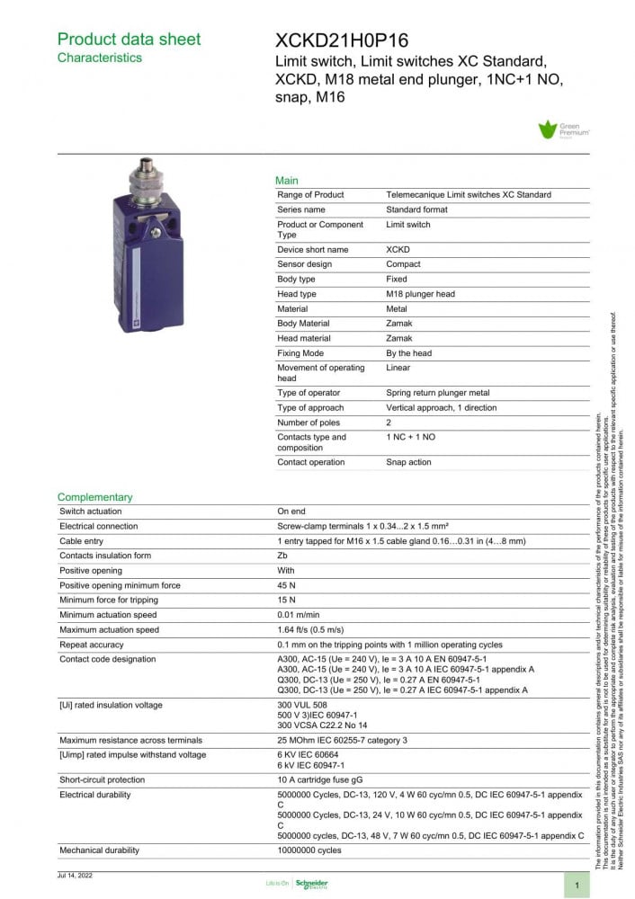 XCKD21H0P16 technical document page 1