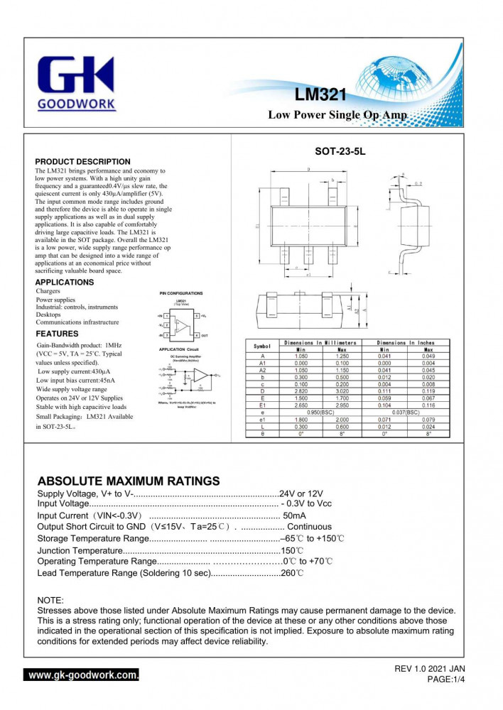 GOODWORK LM321 datasheet page 1