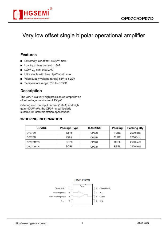 OP07DN datasheet page 1