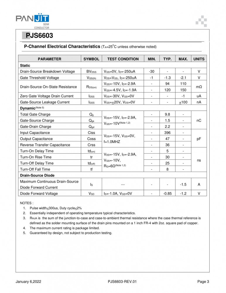 PJS6603 datasheet page 3