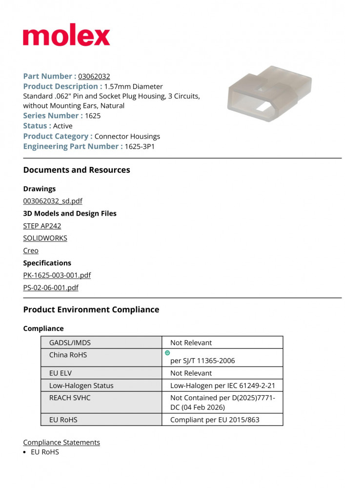 MOLEX connector product specification page 1