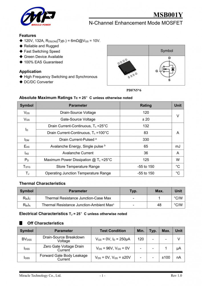 MSB001Y datasheet page 1
