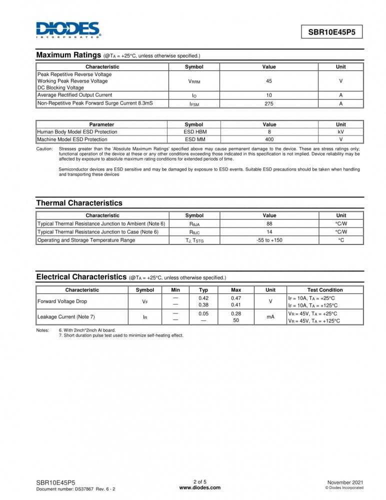 SBR10E45P5-13 datasheet page 2