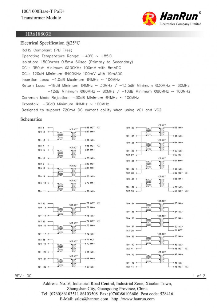 HR618803E electrical specification and schematic