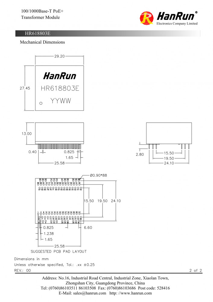 HR618803E mechanical dimensions