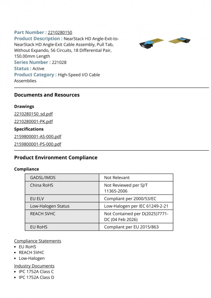 MOLEX 2210280150 technical document page 1